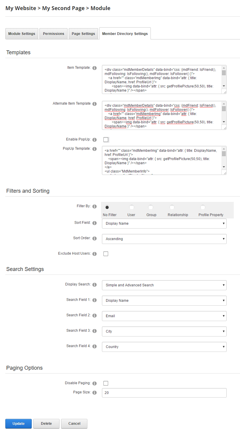 Configure the Member Directory Module -- DNN Docs